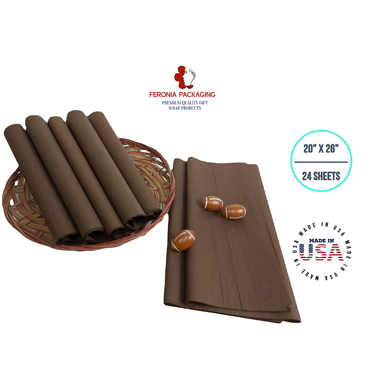 Chocolate Tissue Paper Squares, Bulk 24 Sheets, Premium Gift Wrap and Art Supplies for Birthdays, Holidays, or Presents by Feronia packaging, Large 20 Inch x 26 Inch