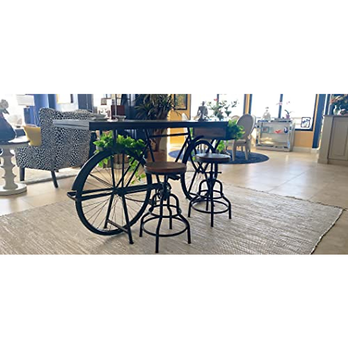 LOKKHAN Vintage Industrial Bar Stool-Rustic Swivel Bar Stool-Round Wood Metal Stool-Kitchen Counter Height Adjustable Pipe Stool-Cast Steel Stool 20-27 Inch (Set of 2)