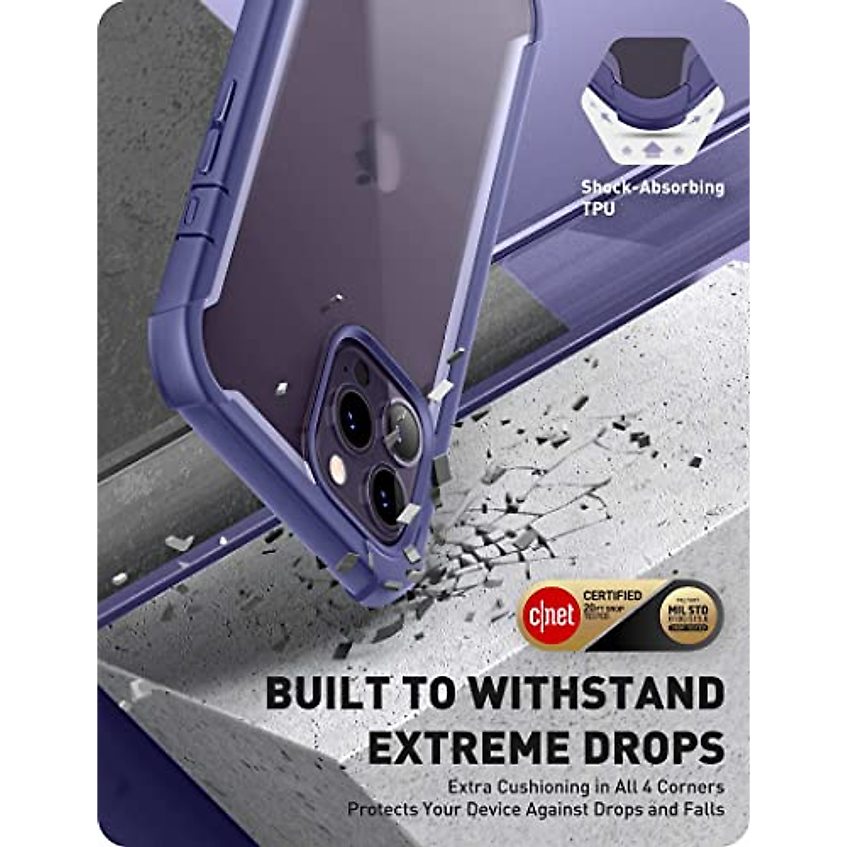 i-Blason Ares for iPhone 14 Pro Max Case 6.7 inch (2022), Full-Body Clear Rugged Bumper Case with Built-in Screen Protector (Purple)