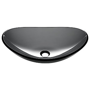 Aquaterior Oval Bathroom Vessel Sink Tempered Glass Vessel Sink Vanity Above Counter Top Mount Basin Clear Grey