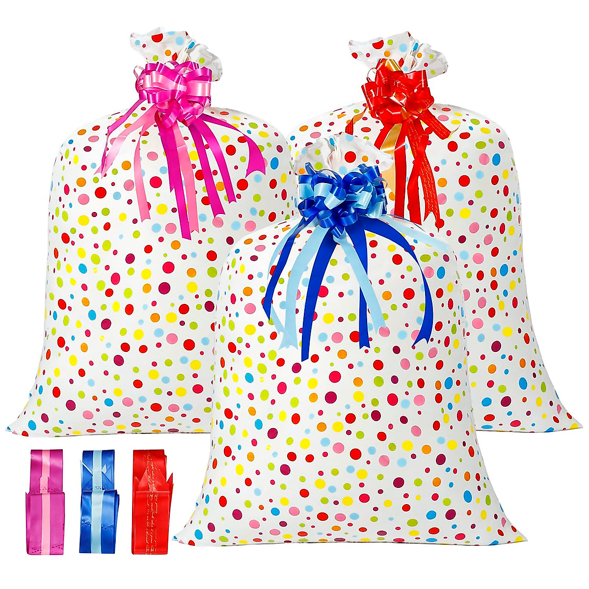 Shineloha 3 Pack Large Gift Bags (XL) 44"x 36" | Oversized Plastic Gift Bags with Pull Flowers | Party Favor Bags, Large Gift Bags for Presents |Birthday Gift Gag, New Parents