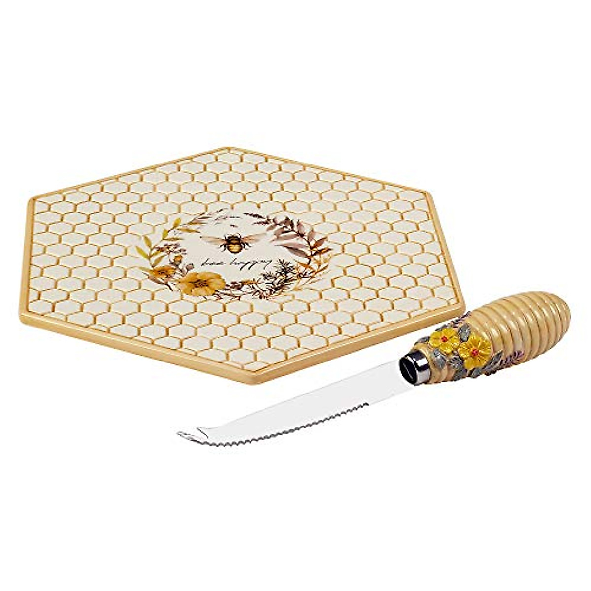 Certified International Bee Sweet Cheese Plate with Knife & 3-D Dip Bowl with Spreader, Multicolor