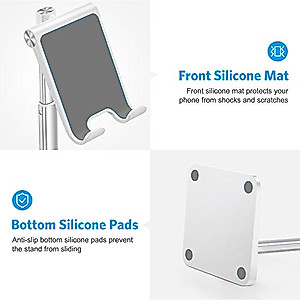 Cell Phone Stand, OMOTON Adjustable Angle Height Desk Phone Dock Holder for iPhone SE 2/11 / 11 Pro/XS Max/XR, Samsung Galaxy S20 / S10 / S9 / S8 and Other Phones (3.5-7.0-Inch),Silver