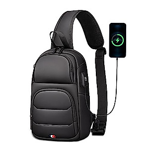 Fenree.geer Crossbody Sling Bag for Men Women, Anti-Theft Lightweight Small Backpack Shoulder Bag, Waterproof Men's Chest Bag for Travel Hiking Walking Biking Cycling USB Port, Black Casual Daypack