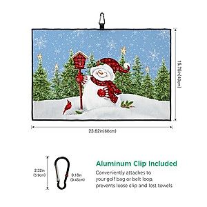 Golf Towel Christmas Snowman Xmas Tree Cardinal Blue,Waffle Pattern Microfiber Club Cleaner Golf Towels with Carabiner Clip for Women Men Dad,Winter Snowflake Golf Towel for Golf Bags,24x16in