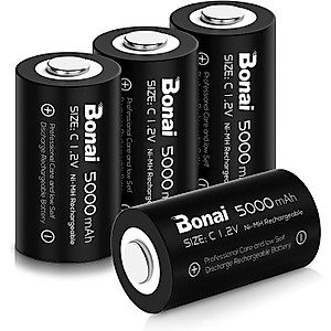 BONAI Rechargeable C Batteries, C Cells 5000mAh 1.2V Ni-MH High Capacity C Size Battery (4 Pack)