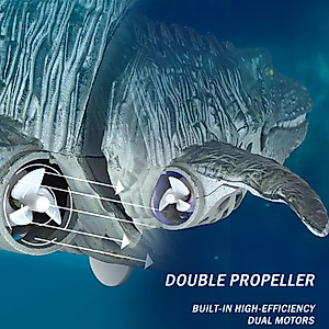 Akargol 2.4G Remote Control Dinosaur Toys for Kids, High Simulation Mosasaurus Toys RC Boat with Light and Spray Water for Swimming Pool Lake Bathroom, Bath Toys (with 2 Batteries)