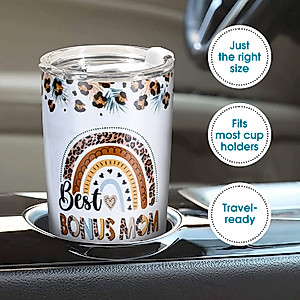 365fury Gifts For Bonus Mom From Son, Daughter - Best Bonus, Step Mom Ever Gifts - 20oz Tumbler w/Straw & Keychain - Christmas, Mothers Day, Birthday Gifts For Stepmom, Mother In Law, Boyfriend Mom