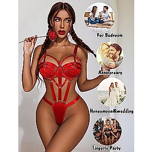 Avidlove Sexy Lingerie Set Lingerie Teddy One Piece Bodysuit Valentines Babydoll Red Large