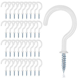 MJIYA 36 PCS Vinyl Coated Ceiling Hooks Question Mark Shape Hook Heavy Duty Screw Cup Hook for Bathroom Kitchen Wall Ceiling Hanging (White, 3/4 Inch)