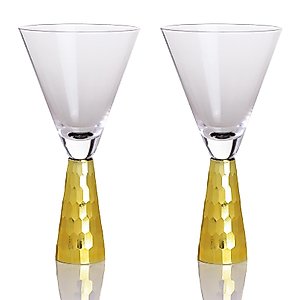 The Wine Savant Set of 2 Funnell Shaped Cocktail Martini Glasses 8oz Elegant Gold Martini Glasses, Perfect For Any Bar, Anniversaries, Wedding Gift, Birthday Gift, or Cocktail Party