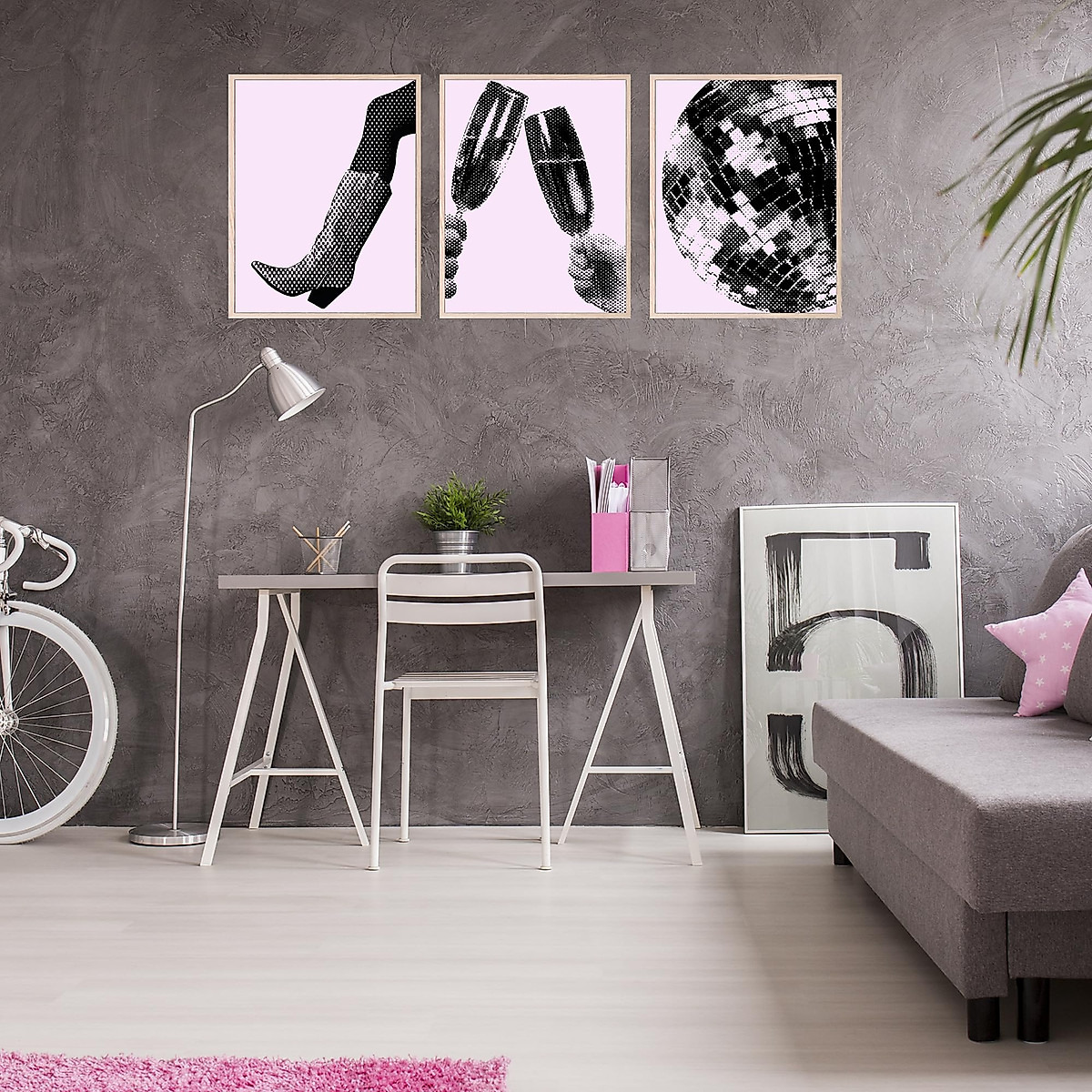 BigWig Prints - Cowgirl Decor Preppy Posters - Cowgirl Boots Poster, Room Decor, Country Room For Teen Girls, Disco Ball Wall Art - Unframed Set Of 3 (8x10”) - Pink