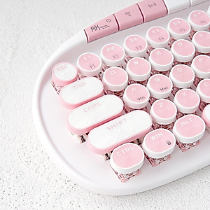RK ROYAL KLUDGE RK838 Pink Wireless Keyboard, Retro Typewriter Keyboard BT/2.4G/Wired Mode, 75% RGB Hot Swappable Gaming Keyboard with Round Keys 10 Buttons, Pink Switches