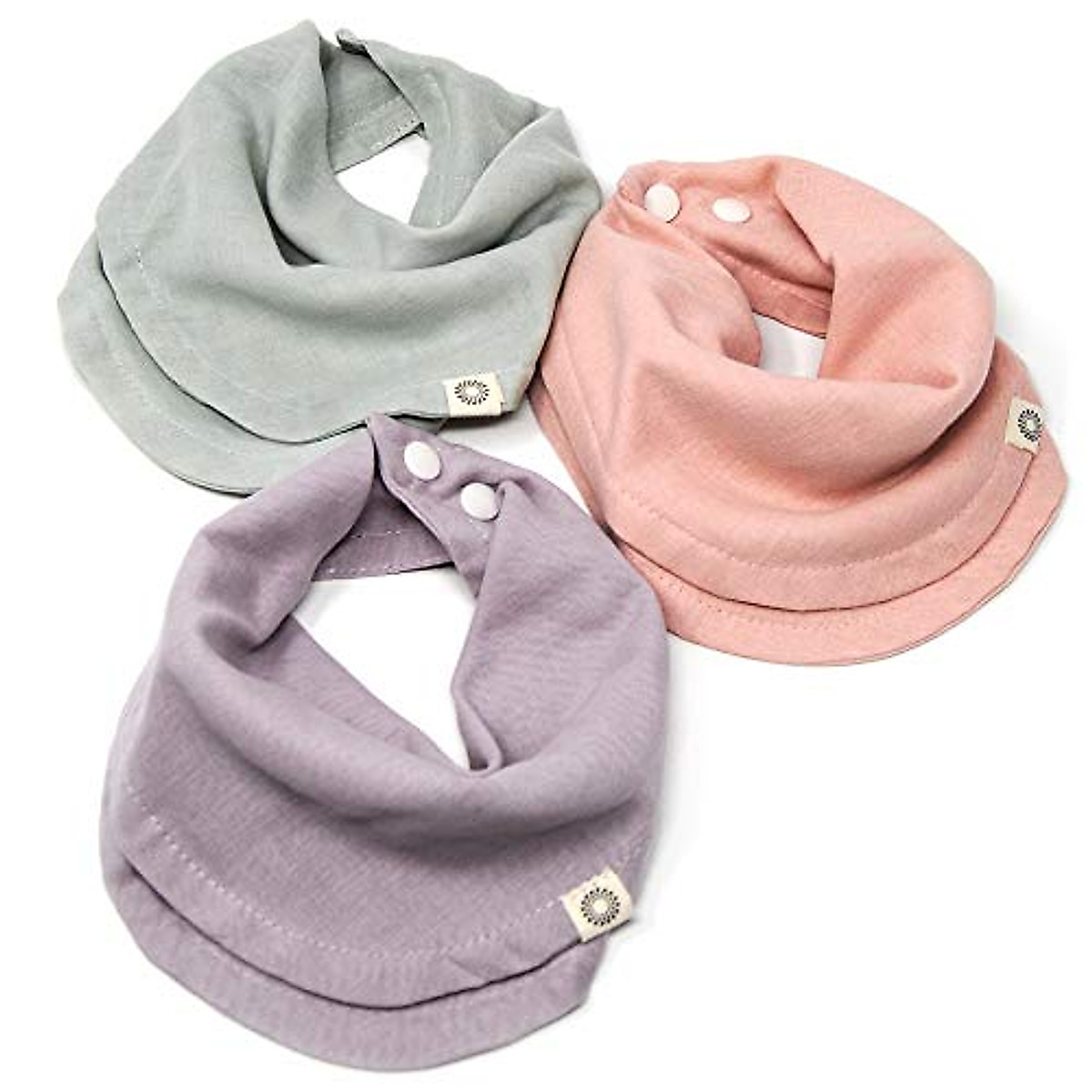 Kishu Baby Indi GOTS Organic Infinity Scarf Bib Set - 4-Way Reversible, 8 Layer Muslin Drool Bibs (Sage, Lavender, Peach)