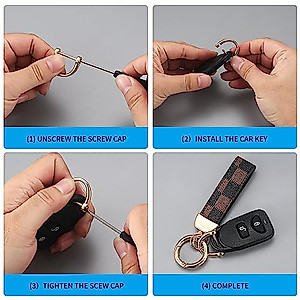 ALAHUGYEF Car Keychains, PU Car Key Chains with Zinc Alloy Ring, Universal Key Chains for Men and Women, Car Key Accessories - Brown Plaid
