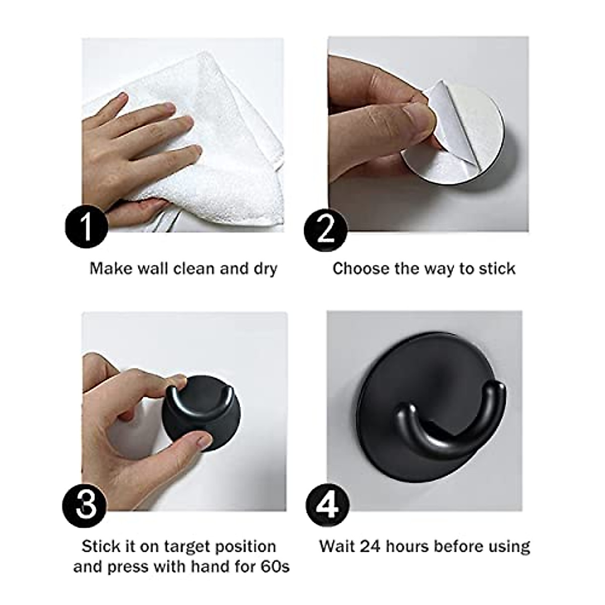 Qiiaoo 4 Pack Adhesive Hooks Heavy Duty, Waterproof Aluminum Alloy Wall Door Hooks Mount for Bathroom Bedroom Shower Stall, Hanging Clothes Coat Hat Bag Towel Robe Dressing Gowns Headset