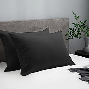 Dafinner 100% Mulberry Silk Pillowcases Queen Size, Set of 2 Black Silk Pillow Cases, Hair and Skin Friendly, Hidden Zipper, Gifts for Women Men, 2 Pack, 20x30 Inches, Moonless Night Black