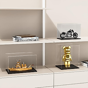 Clear Acrylic Display Case for Toys Collectibles，Assemble Acrylic Box Dustproof Protection Showcase with Black Wood-Plastic Base and Lamp Beads (15.7x8x8 inch;40x20x20cm)