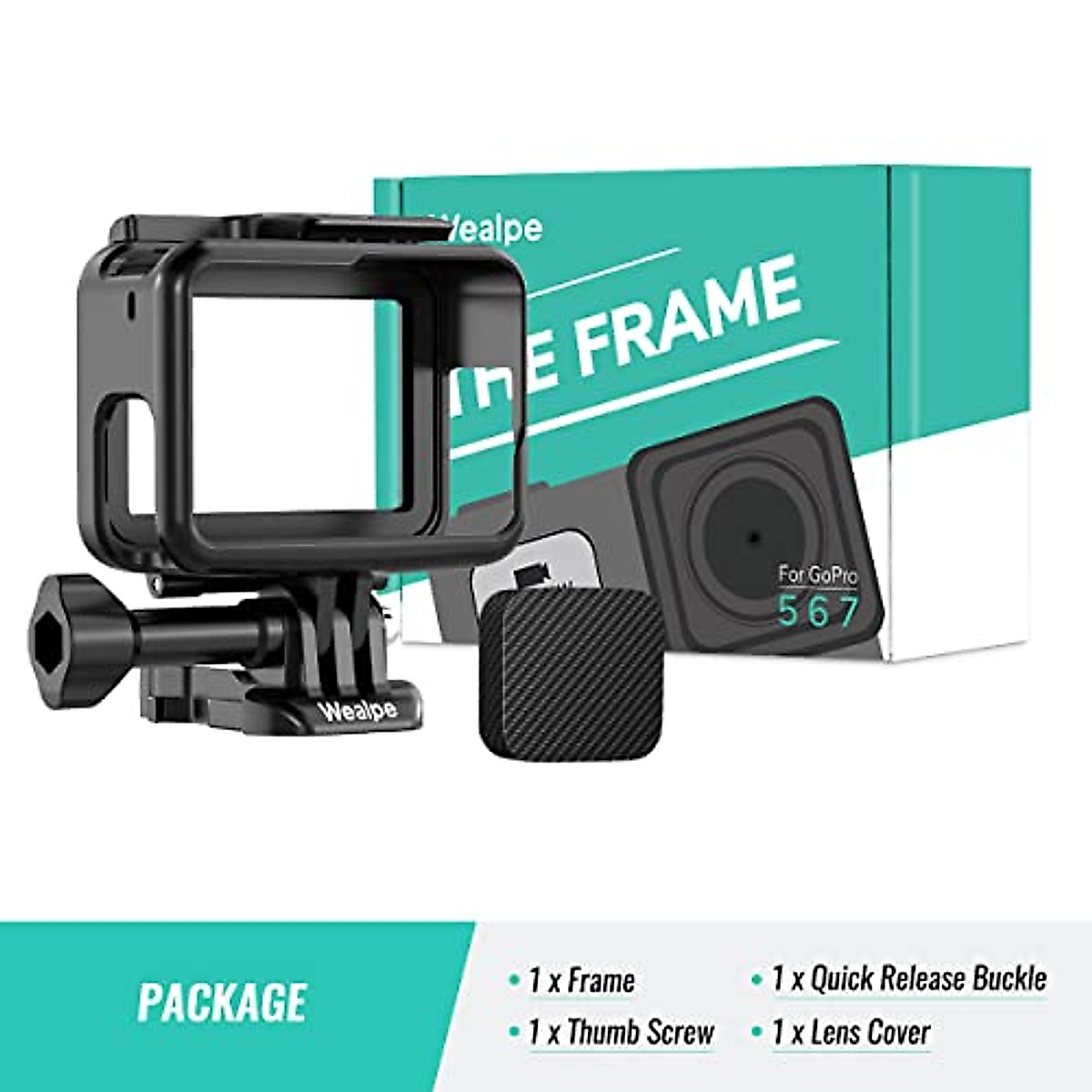 Wealpe Frame Mount Case Housing Compatible with GoPro Hero 5, Hero 6, Hero 7 Black/Silver/White, Hero (2018) Cameras with Lens Cap