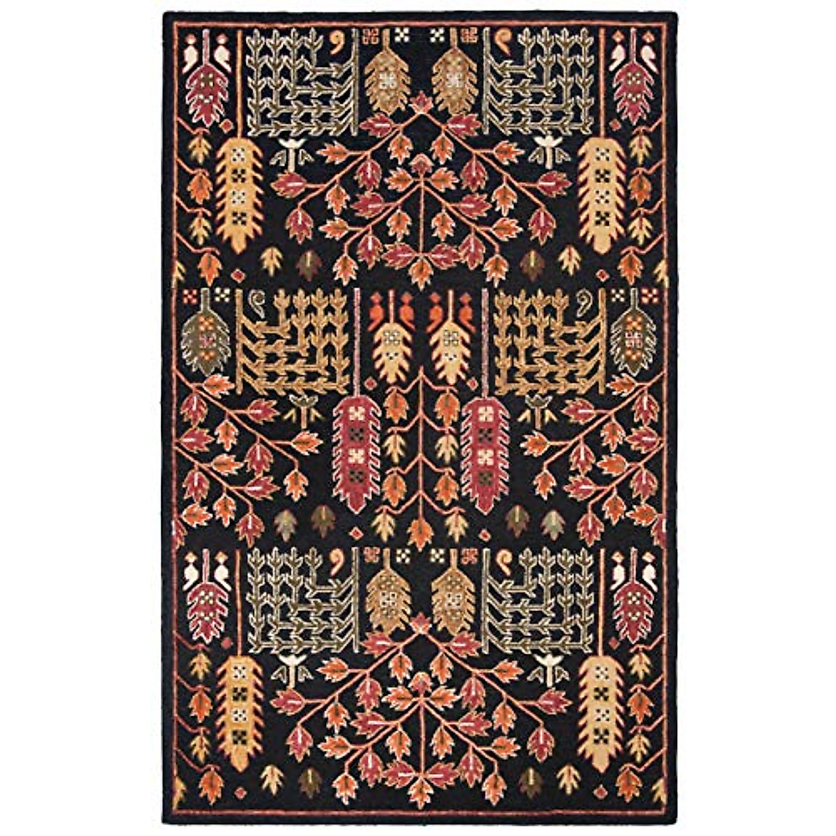SAFAVIEH Aspen Collection 5' x 8' Black / Red APN522Z Handmade Boho Wool Area Rug