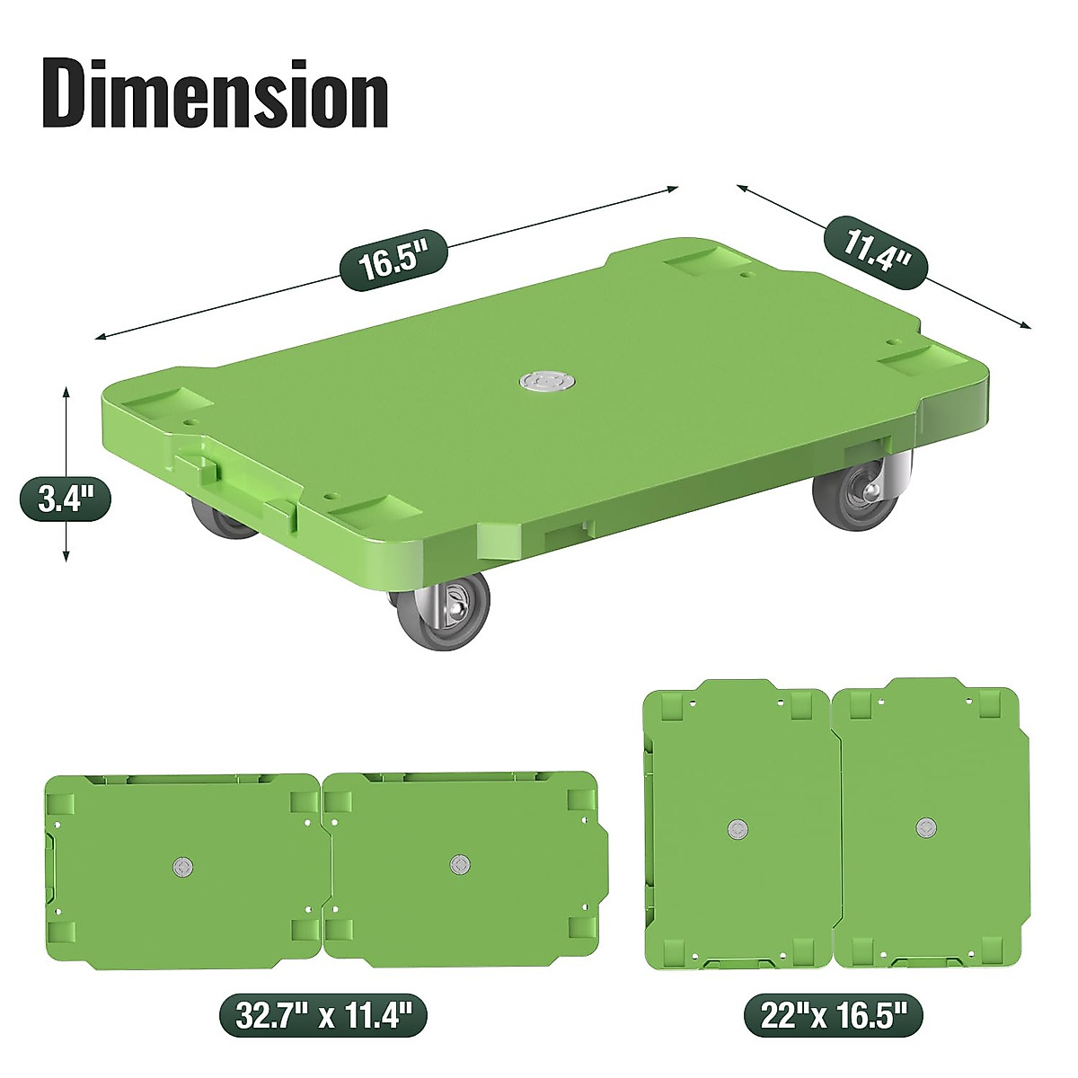 KOSTANZO Furniture Dolly - 16.5" X 11.4" Flat Furniture Dolly with Frosted Plastic Surface, 2 Inch Swivel Caster for All Floors, Ideal for Home, Office, Garage with 2 Elastic Straps (2 Pack, Green)