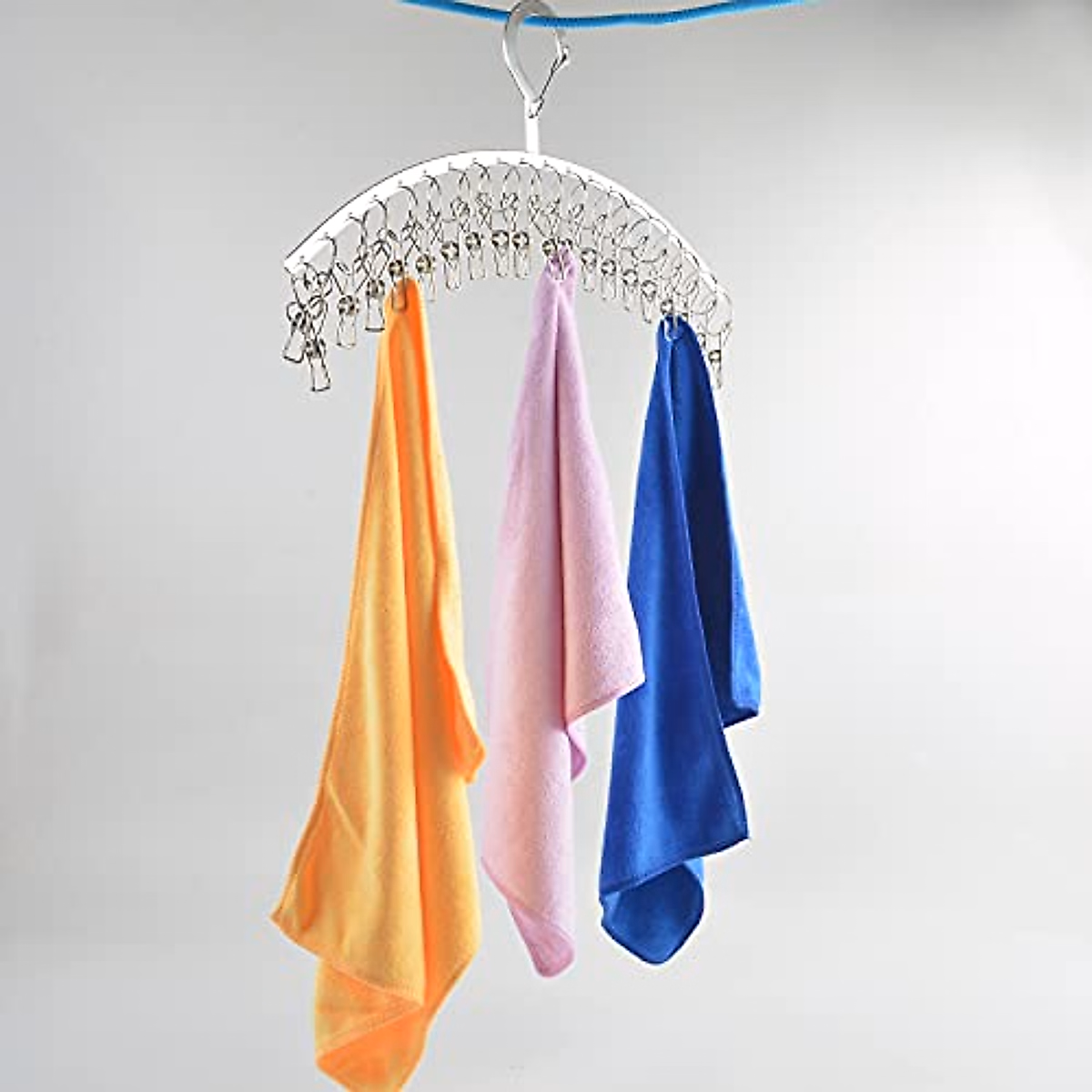 JDGOOMA 2 Pack Stainless Steel Laundry Drying Rack Windproof Clothes Hangers with 20 Clips for Drying Socks,Towels,Diapers,Bras,Baby Clothes,Underwear,Scarfs,Hats,Gloves - Upgraded Type