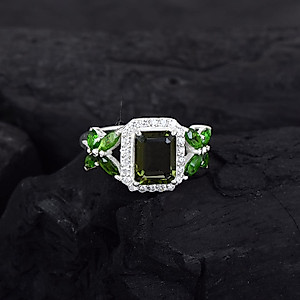 Ravishing Impressions 925 Sterling Silver Moldavite Bridal Ring Statement Engagement Wedding Birthday Jewelry Gifts For Women