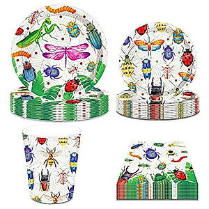 CC HOME Insect Party Themed Party Supplies Pack Insect Party Decorations Party Pack - Serves 16 - Includes Insect Party Plates Cups Napkins