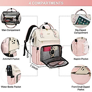 LOVEVOOK Laptop Backpack Purse for Women, 17 Inch Computer Business Stylish Backpacks, Doctor Nurse Bags for Work, Casual Daypack Backpack with USB Port, Pink-White