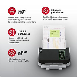 RICOH fi-8040 Fast Front Office & Desktop Document, Receipt, ID Card Scanner with 50 Page Auto Feeder and PC-Less DirectScan Capability