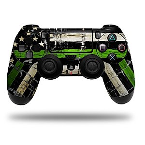 WraptorSkinz Skin Compatible with Sony PS4 Dualshock Controller PlayStation 4 Original Slim and Pro Painted Faded and Cracked Green Line USA American Flag (Controller NOT Included)