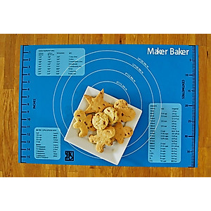 Maker Baker Blue Silicone pastry & baking mat | non-stick non-slip mat | Extra Large Convenient Measurements Imperial & Metric units |Excellent for rolling dough | Food safe BPA free non-toxic