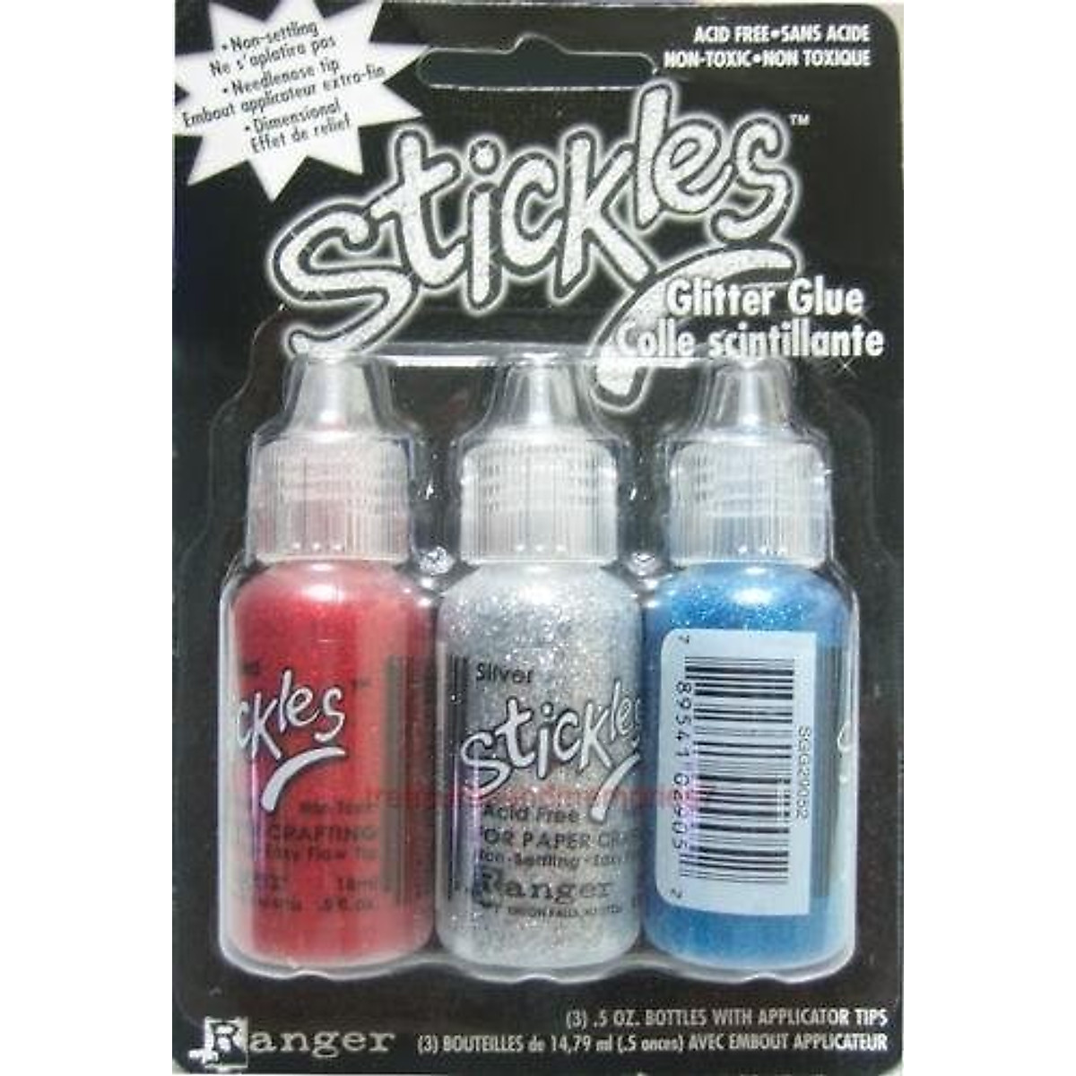 Stickles Americana Glitter Glue Bundle of 3 Colors | Christmas Red, Silver, and True Blue | Craft Glitter Glues