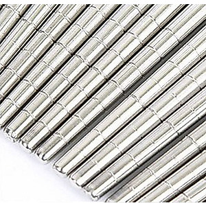 Olivia tree Chopsticks Non-Slip Grooves - Strong 10 Pairs Stainless Steel Vacuum Hollow Chopsticks