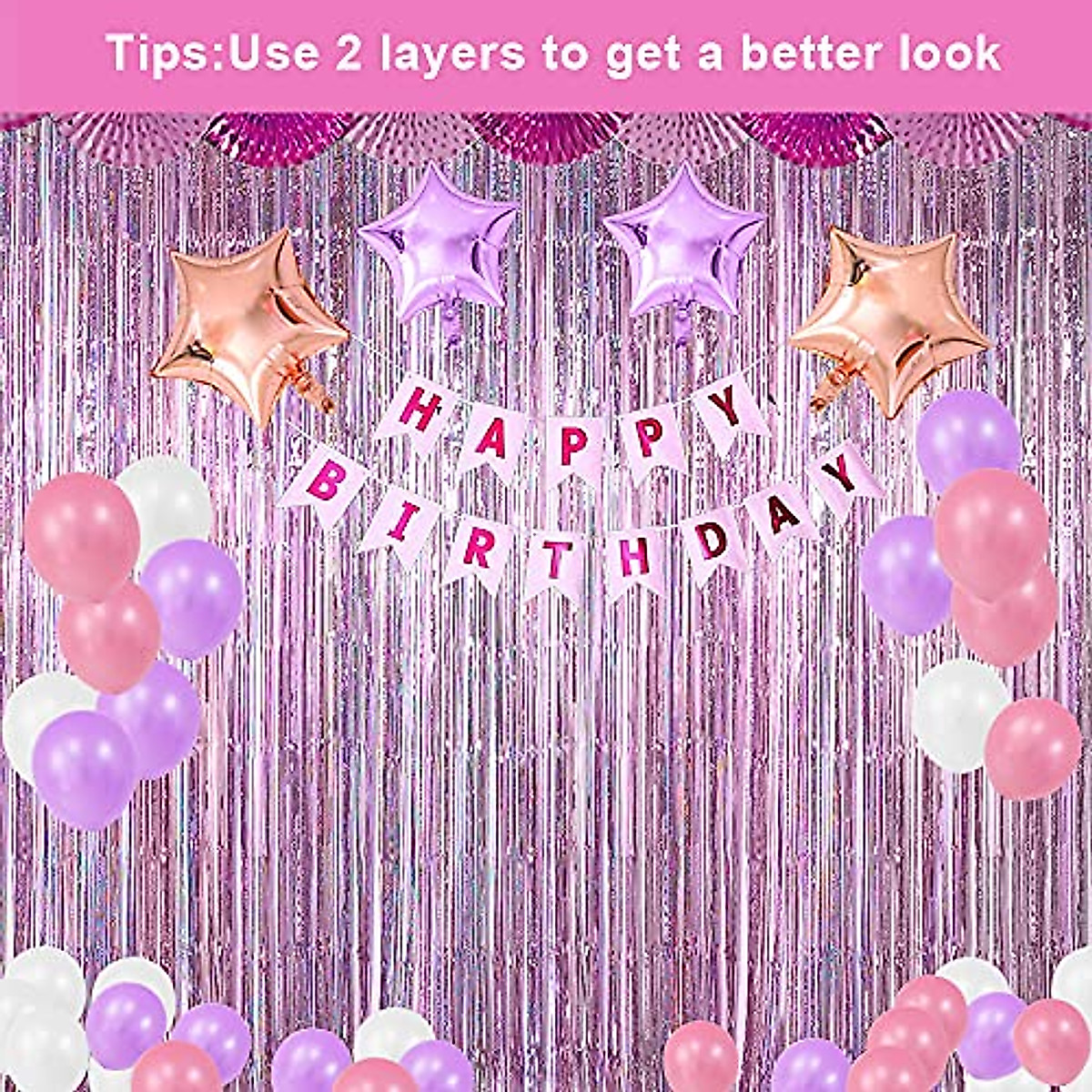 3 Pack Fringe Curtains Party Decorations,Tinsel Backdrop Curtains for Parties,Photo Booth Wedding Graduations Birthday Christmas Event Party Supplies (Pink)