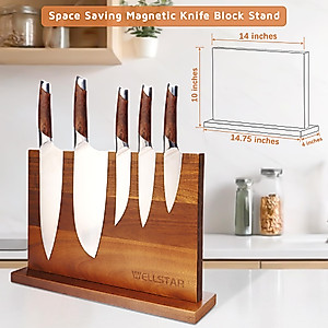 Modern Acacia Magnetic Knife Block Holder 14 x 10 Inches, Large Dual-Sided Strong Magnet Wood knives Stand, Luxurious Kitchen Counter Rack Organizer for a Stable and Stylish Cutlery Display