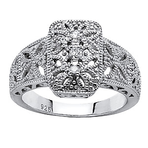 PalmBeach Platinum-plated Sterling Silver Genuine Diamond Accent Vintage Style Filigree Ring Sizes 6-10 Size 7