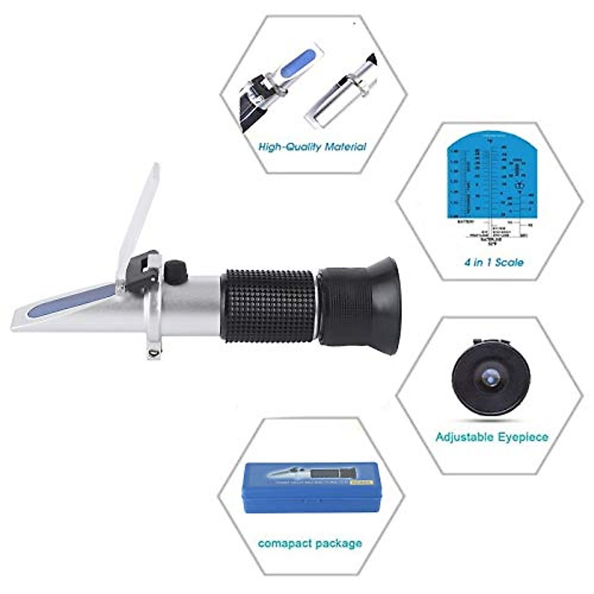 Vomeko,4 in 1 Antifreeze Refractometer, Car Fluids RefractometerDevice,Aluminium Alloy Freezing Point Temperature Tester Device