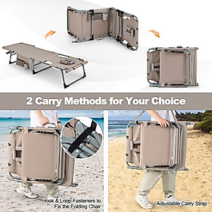 Tangkula Beach Lounge Chair, Outdoor Folding Tanning Chair with Face/Arm Hole, 2 Carry Handle, Pillow, Adjustable Backrest, 400 LBS Face Down Sunbathing Chair for Outside Beach Poolside