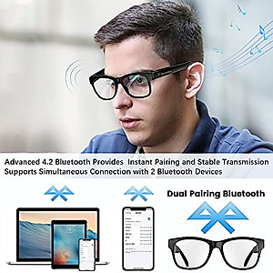 Bone Conduction Glasses with Open-Ear Headphones, Smart Glasses Dual Bluetooth Pairing, Blue Light Glasses Photochromic Lenses, IP6 Waterproof, Hand-Free Calls and Music, Gifts for Dad, Upgraded