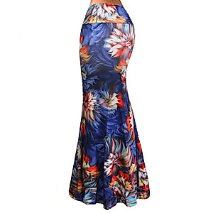 Xixiuly Womens High Waist Floor Length Maxi Skirt Fold Over Waist Long Maxi Skirt Plus Size Versatile Skirt Elephant Skirt(Navy Floral,M)