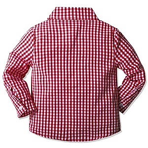 Yilaku Toddler Boys Dress Clothes Formal Wedding Outfits Suspender + Bow Tie + Shirt + Pants 4Piece Infant Gentleman Suits (2T-3T,Plaid Red)