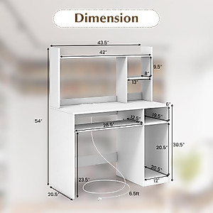 Tangkula White Desk with Hutch &Charging Station, Home Office Desk with Keyboard Tray & CPU Stand, Modern Laptop PC Desk, Space-Saving Writing Study Desk with Bookshelf, Ideal for Dorm Bedroom