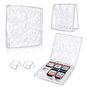 DLseego Clear Crystal Game Card Case For Regular Switch / Lite / OLED, 11 Slots Game Cards Holder 2 SD Card Slots, Sparkle Portable Game Card Storage Cartridge Box with 2PCS Diamond Thumb Grips