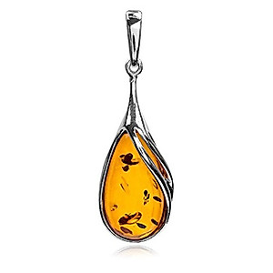 Ian and Valeri Co. Dark Amber Sterling Silver Drop Pendant Necklace 18 inches