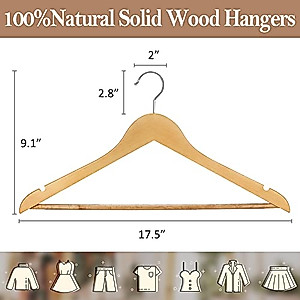 AMKUFO Wooden Hangers 20 Pack Wood Suit Hangers Non Slip Wooden Coat Hangers with Smooth Fnish Cut Notches 360° Swivel Hook Clothes Hangers for Jeans Pants Jackets Shirts Dresses, Natural