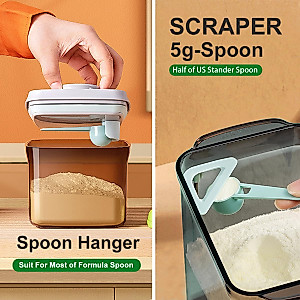 Formula Container, 1700Ml/730g Airtight Formula Dispenser, One Button Handy Pop Up Food Containers Milk Powder Container, BPA-Free Food Storage Containers with Lids, Scoop and Scraper, Dark Brown