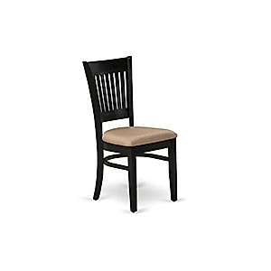 East West Furniture AMVA5-BCH-C 5 Piece Kitchen Table Set for 4 Includes a Round Dining Room Table with Pedestal and 4 Linen Fabric Upholstered Dining Chairs, 36x36 Inch, Black & Cherry