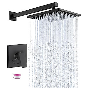 KES Matte Black Shower Faucet Set Shower With Valve, Rain Shower Head Shower Faucets Sets Complete Pressure Balance Shower System, XB6210-BK