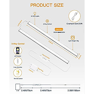 Daymeet Under Cabinet Lighting, 12 Inch Ultra Thin Dimmable Under Cabinet Lights Plug in, Multi-Color Super Bright LED Under Counter Lights Indoor Night Lights Bar for Kitchen, Shelf, Closet (2 Pack)